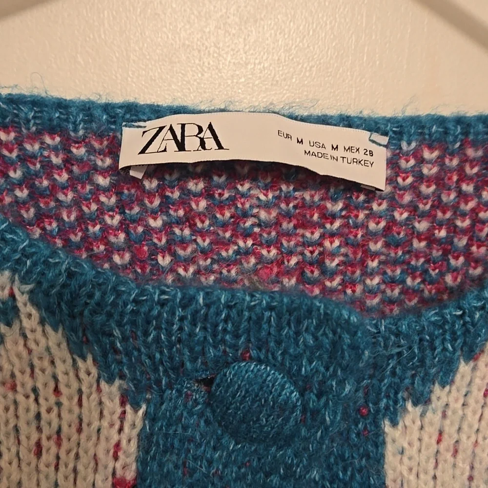 Zara | Sweaters | Zara Teal And White Argyle Button Up Cardigan Jacket ...